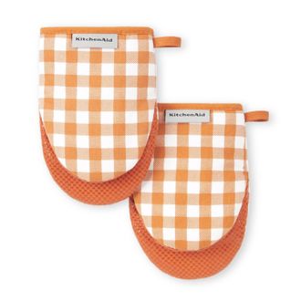 KitchenAid Mini-Ofenhandschuh, Gingham-Muster, Honig, 14 x 20,3 cm, 2 St&uuml;ck