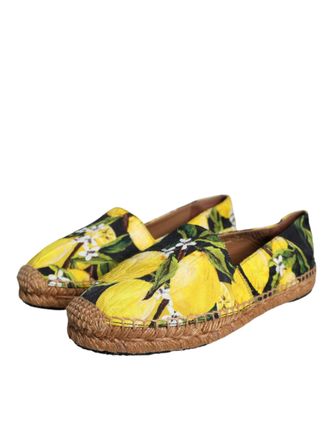 Dolce & Gabbana Womens Multicolor Lemon Slip On Espadrilles Shoes Viscose Cotton