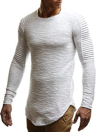 LEIF NELSON LN6326 Sweat &agrave; manches longues pour homme avec col rond Noir - Ecru - Medium