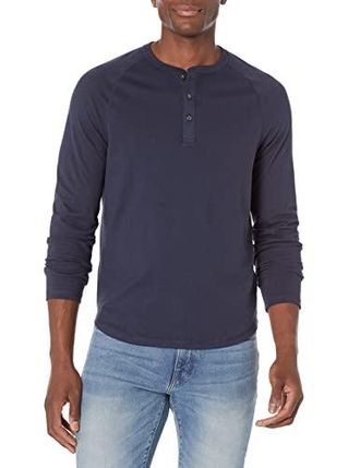 Amazon Essentials Chemise Henley à Manches Longues Coupe Ajustée Homme, Bleu Marine, XS