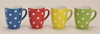 Boltze Tasse Becher Porzellan gepunktet Farbe Punkte gelb,rot,blau,grün 24447