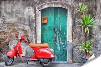 Islandburner XXL Bild Poster Rote Vespa Vor Alter Tür In Italien Premium Bilder Fotodruck
