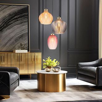 Globo Lighting Suspension JESSICA en verre fum&eacute;, ambre et rouge m&ucirc;re - M&eacute;tal dor&eacute; mat - &Oslash; 45cm - Culot E27 pour &eacute;clairage chaleureux