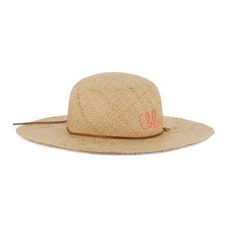 Chlo&eacute; Femme, Accessoires, Beige, Taille: M Chapeau en raphia brod&eacute;