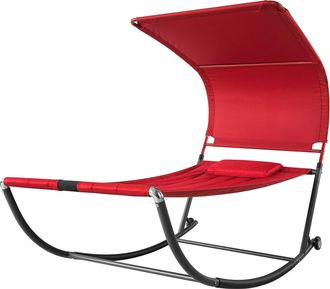 SoBuy OGS44-R Sonnenliege mit Sonnendach und Kopfkissen Schaukelliege Gartenbett Gartenliege mit Rollen Relaxliege Rot Belastbarkeit 200 kg BHT ca: 114x173x