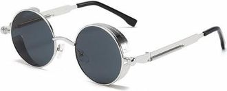 Generic Lunettes de soleil rondes en métal Steampunk pour homme et femme, Gris argenté, Taille unique