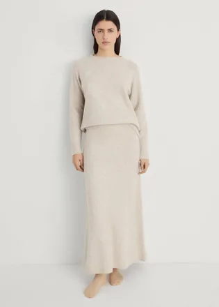 Mango Pull &agrave; col rond en maille beige - Femme - S - MANGO