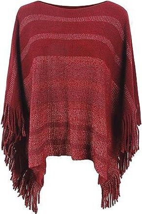 Generic Poncho ch&acirc;le tricot&eacute; chaud r&eacute;versible &agrave; franges pour femme Poncho en crochet avec franges &agrave; col rond Poncho en tricot Poncho Manteau Perles &Eacute;l&eacute;gant Co