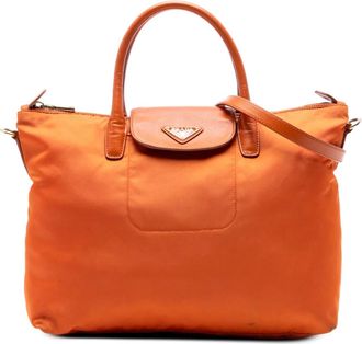 Prada Hobo Bags - Saffiano Trimmed Tessuto Satchel - Gr. unisize - in Orange - f&uuml;r Damen