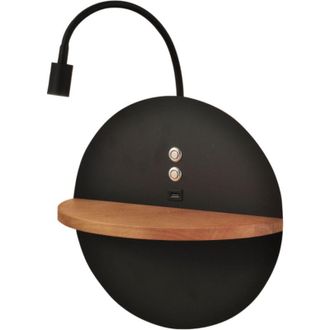 Fabas Luce Dual - Wandleuchte mit Ablage und 15W LED-Leuchte Fabas Luce Touch Dimmer - Mattschwarz mit Holz integriertem usb