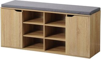 KESPER Meuble &agrave; chaussures en bois avec coussin + placards - Beige - L 100 x H 48 cm - Livraison gratuite