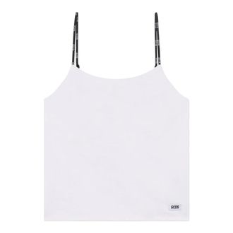 GCDS Gcds, Femme, Tops, Blanc, Taille: 38 FR D&eacute;bardeur &agrave; bretelles logo