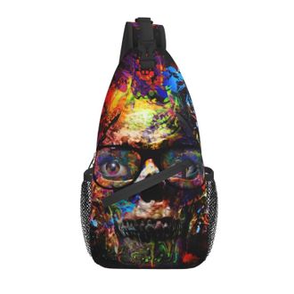 AOOEDM Bunte Hipster Skull Rock Cross Brusttasche Diagonally Sling Rucksack Crossbody Umhängetasche Reisen Wandern Daypacks für Männer Frauen