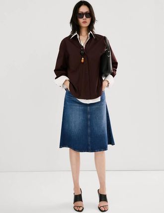 Mango Jupe midi denim bleu fonc&eacute; - Femme - XS - MANGO