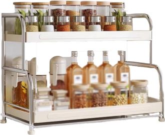 Generic Doppelschichtiges Gewürzregal, Lagerregal aus Kohlenstoffstahl for die Küchenarbeitsplatte mit Fußpolster, geeignet for den Lagerraum auf der Arbeitsp