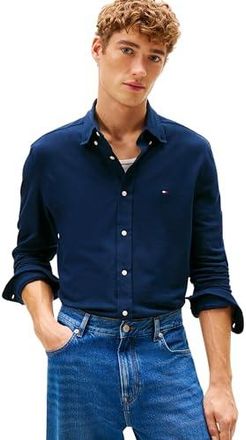 Tommy Hilfiger Chemise Poids Plume piqu&eacute; en Tricot pour Homme MW0MW41690 L/S, Bleu, M, Bleu Marine fonc&eacute;, M