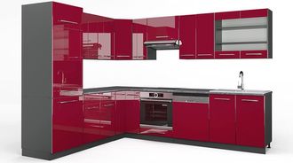 Vicco Eckk&uuml;che Fame-Line, Bordeaux Hochglanz/Anthrazit, 227 x 287 cm ohne Arbeitsplatte