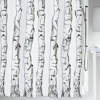 Spirella Anti-Schimmel Duschvorhang - Anti-Bakteriell, waschbar, wasserdicht, Polyester, Wood 180x200cm Wei&szlig;