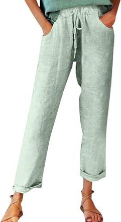 Generic Pantalon Femme Large Lin &Eacute;t&eacute; Large Elegant Womens Autumn Fragrant Linen Print Casual Pants Perfect for Spring Comfortable and Trendy for Relaxed Joggi