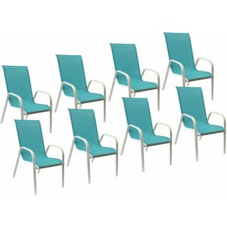 Happy Garden Happy Garden - Lot de 8 chaises marbella en textil&egrave;ne bleu - aluminium blanc