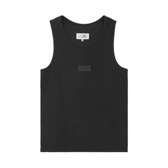 Maison Margiela Geripptes- &auml;rmelloses T-Shirt mit Plakette und Rundhalsausschnitt - - Tops - Herren - Schwarzk - XL