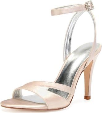 Generic Escarpins Femme Sandales Talon Heels Satin Chaussures De Mariage Mari&eacute;e Sexy Open Toe High Sandales 10.5CM,Champagne,42 EU