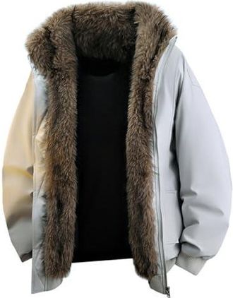 Generic Veste dhiver chaude en fausse fourrure pour homme - Col montant - Manches longues - Doux et confortable - Tendance - Uni - Pour les vacances en plein 