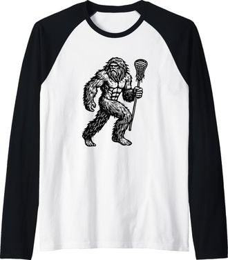 Giant Step Design Co. LaxSquatch! Vintage Sasquatch Lacrosse Player Funny Lax Raglan