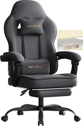 Woltu Chaise Gaming, Fauteuil Gaming, avec Coussin à Ressorts Ensachés, Chaise Ergonomique, Charge 150kg, Appui-tête, Support Lombaire, Repose-Pieds, Tissu 