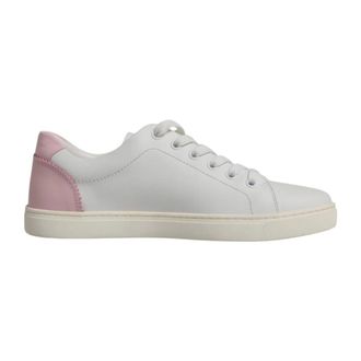 Dolce & Gabbana Femme, Chaussures, Blanc, Taille: 37 EU Baskets Basses en Cuir Blanc Rose