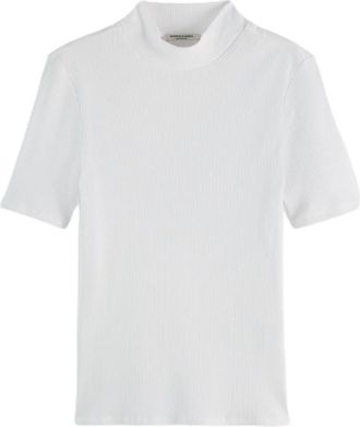 Scotch & Soda Damen Core Mock Neck Rib T-Shirt, Weiß 100, S