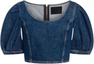 Dondup Femme, Blouses et Chemises, Bleu, Taille: 38 FR Stretch Denim Crop Top
