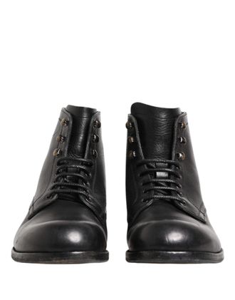 Dolce & Gabbana Black Lace Up Short Ankle Boots Men Shoes Leather