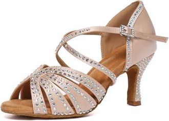Miyoopark Chaussures de danse latine pour femme avec bride en strass - Sandales formelles de mariage, L612 Nu Talon 7 5 cm, 37.5 EU