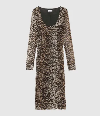 Ganni Robe Ruched Leopard