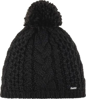 Eisbär Mütze Damen Afra Pompon Schwarz - Merino Wollmütze für Frauen mit Fleece schützt vor Kälte und Wind - Bommelmütze Pudelmütze mit Zopfmuster Bequeme St