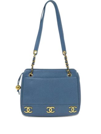Chanel sac port&eacute; &eacute;paule Triple Interlocking CC (1995) - Bleu