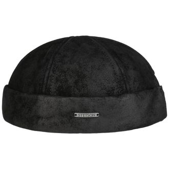 Stetson Pigskin Dockerm&uuml;tze Herren Made in EU Aus 100% Leder Baumwollfutter Gr&ouml;&szlig;enverstellbar Biker Herbst Winter schwarz XXL (62-63 cm)