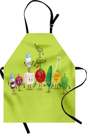 Abakuhaus Gemüse Kochschürze, Karikatur-griechische Salat-Bestandteile in den netten Charakter-Spaß-Olivenöl-Zitronen-Käse, Farbfest Höhenverstellbar Waschbar K