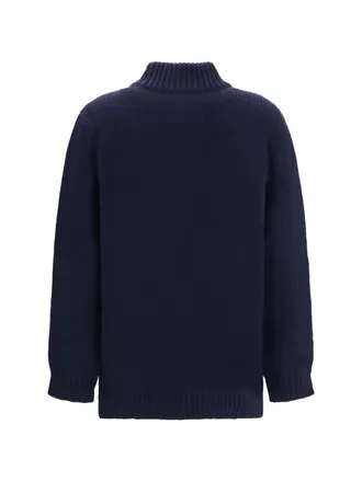 Ella Womens High Neck Cardigan Blue Navy Kashmir-Capra Hircus Down Jackets Kashmir/capra Sweater