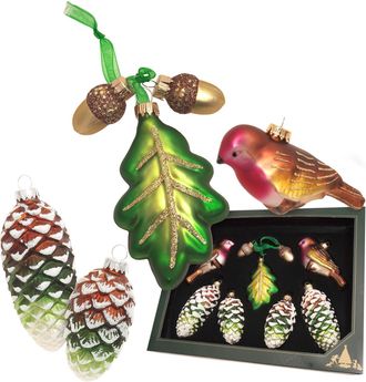 Krebs Glas Lauscha Weihnachtsdekoration/Christbaumschmuck aus Glas - Baumschmuck Sortiment Wald - Menge: 7 St&uuml;ck - Farbe: Mehrfarbig - Gr&ouml;&szlig;e: ca. 3/8/10 cm