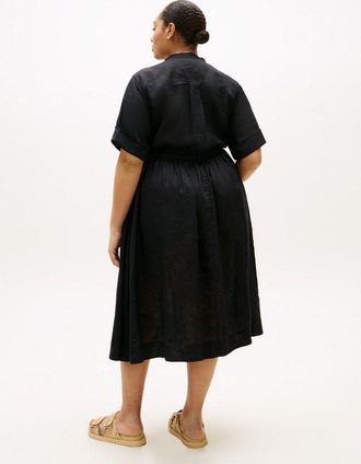 Tommy Hilfiger Midikleid CRV LINEN MIDI SHIRT DRESS SS in gro&szlig;en Gr&ouml;&szlig;en, Taille mit Bindeband