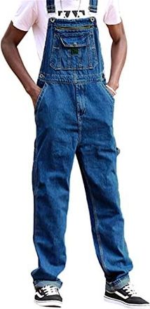ORANDESIGNE Salopette Homme Vintage Coupe Régulière Multipoches de Travail Salopette Jeans Pantalon en Denim Slim Jumpsuit Dungarees Streetwear N Bleu Foncé M