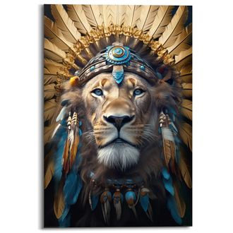 Reinders Wandbild, Ornament Lion, Teenager Zimmer, Bilder, Wanddeko, Room Decor, MDF, Blau, 90 x 60