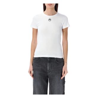 Marine Serre Femme, Tops, Blanc, Taille: 40 FR T-shirt Blanc C&ocirc;tel&eacute; Col Rond Manches Courtes