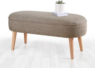 Atelier Del Sofa Stylish Bohemian Pouffe, Coffee Color, 100% Linen, 100 x 40 x 47 cm | 6 cm Orthopedic Sponge, Wooden Legs | Perfect for Scandinavian & Hotel Decor