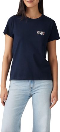 Levi's Damen The Perfect Tee T-Shirt, Lillies and Butterflies Bw Fill Navy Blazer, XS