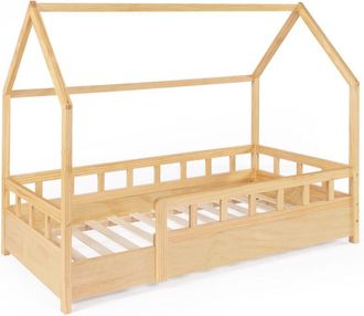 IDMarket Kinderbett Baumhaus 80 x 160 cm neree Holz mit Lattenrost und Gitter