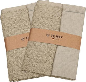 ROSS Halbleinen - 2 X Geschirr- 2 X K&uuml;chentuch im Set (Cappuccino)