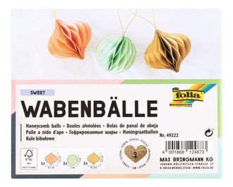 Folia 49222 - Wabenb&auml;lle Sweet, Weihnachtsanh&auml;nger 3er Set, Durchmesser ca. 8 cm, faltbare Weihnachtsdeko f&uuml;r innen